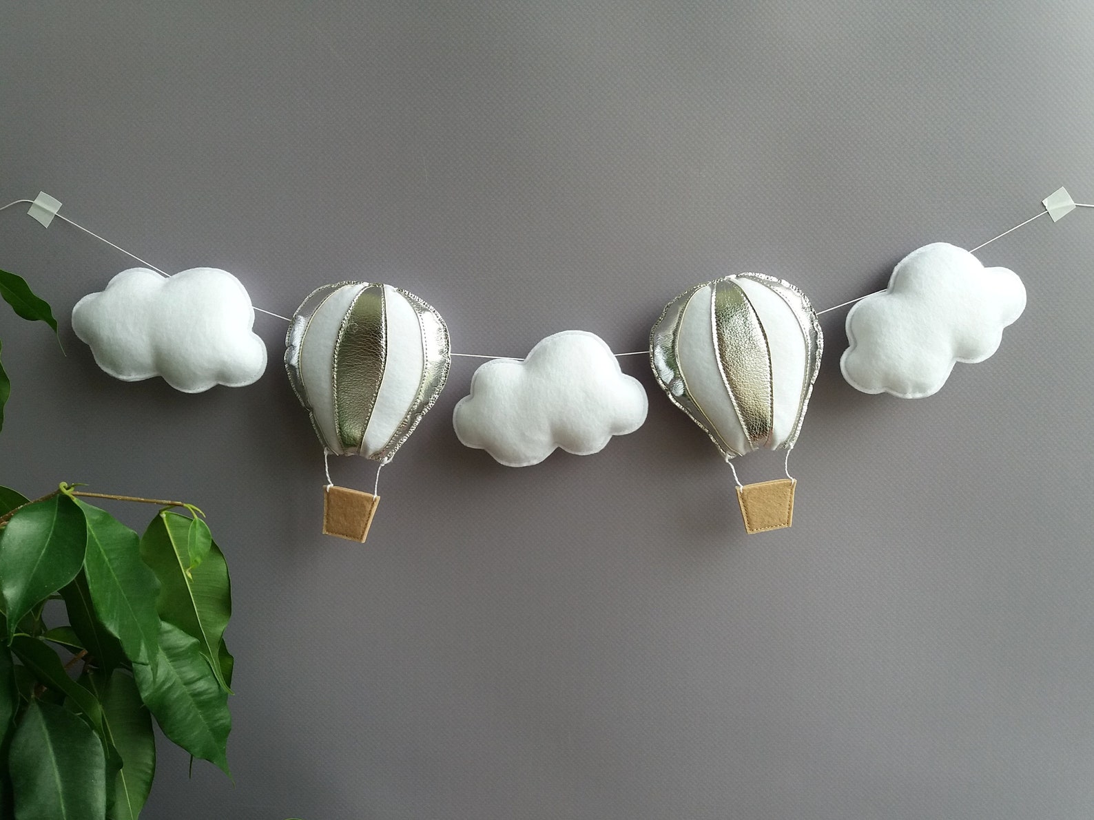 Hot Air Balloon Garland Felt Garland for Monochrome Nursery Wall Decor ...