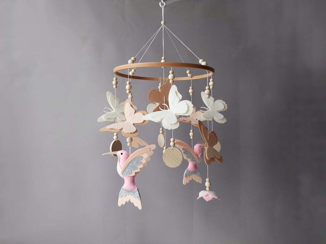 Hummingbird Baby Mobile Girl Felt Flying Flapping Bird Crib Mobile ...