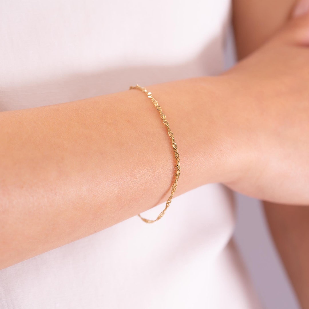 14k Solid Gold Twisted Link Chain Bracelet for Women - Etsy