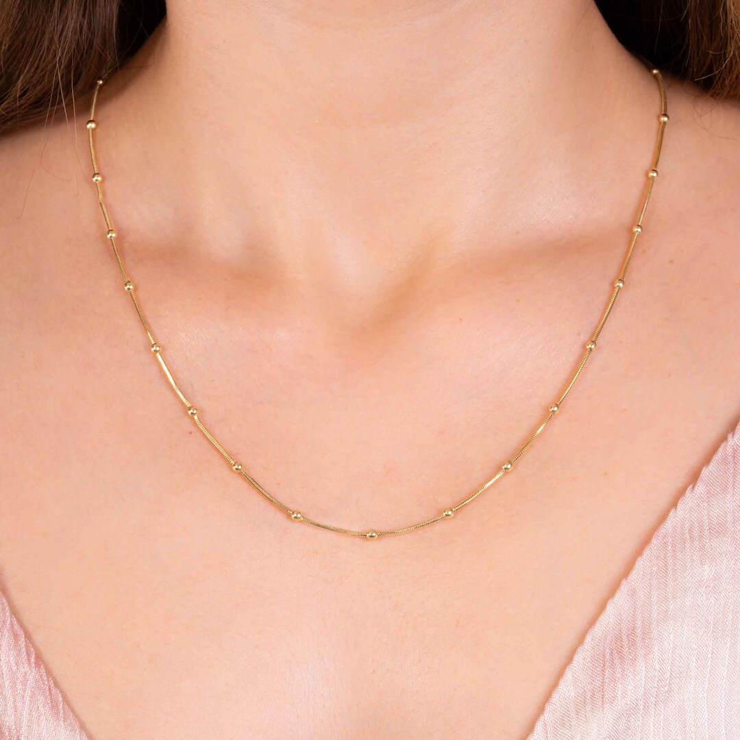 14k Solid Gold Station Ball Foxtail Chain Necklace for Women - Etsy