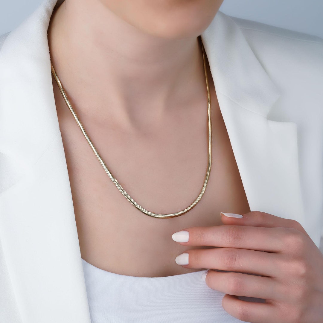 14k Solid Gold Snake Chain Necklace for Women - Etsy