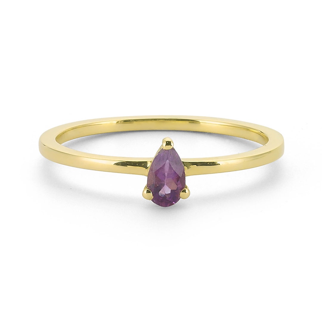 Pear Shaped Amethyst Ring in Gold 14k Solid Gold Minimalist Amethyst ...