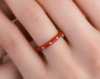 Red Enamel Ring - Etsy