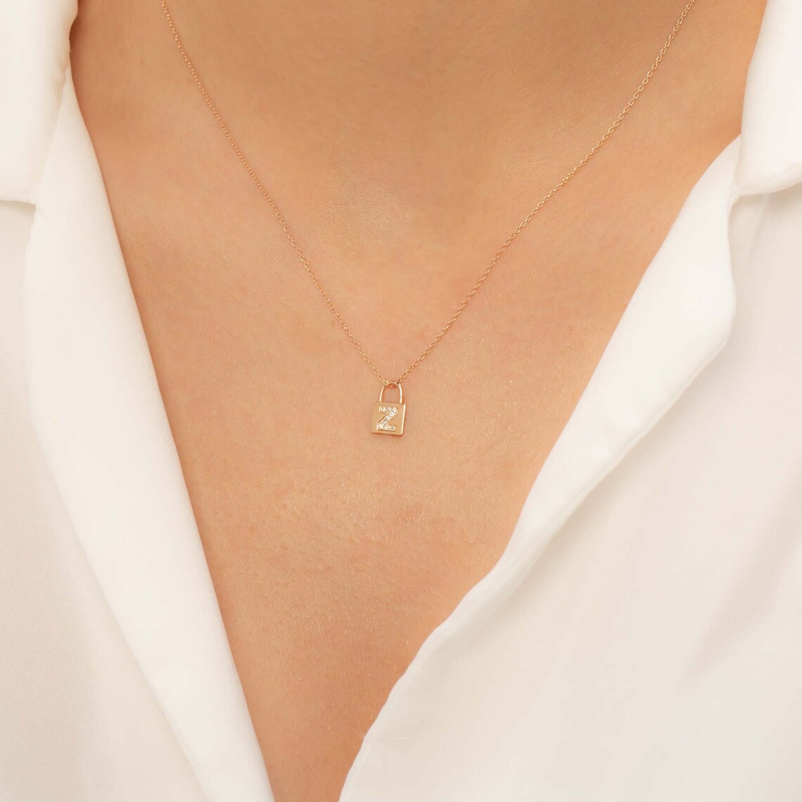 Letter Z Charm Pendant Necklace 14k Solid Gold Initial | Etsy