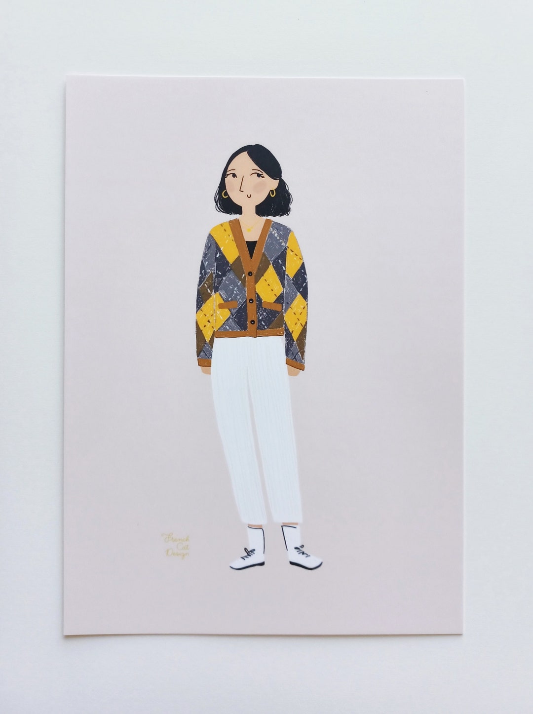 Mabel Mora Art Print - Argyle Sweater Outfit Illustration 5 X 7 Only ...