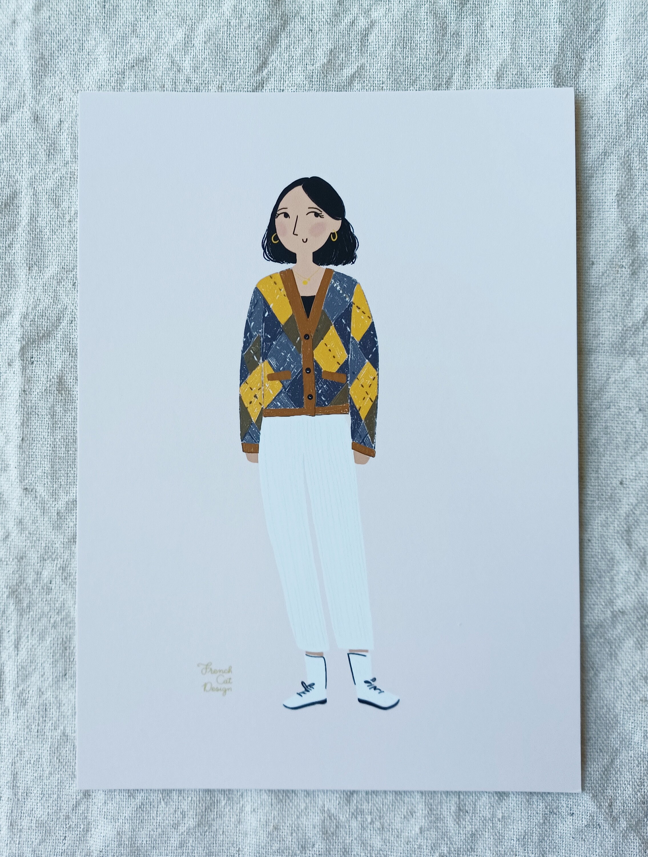 Mabel Mora Art Print Argyle Sweater Outfit Illustration 5 X 7 Only ...