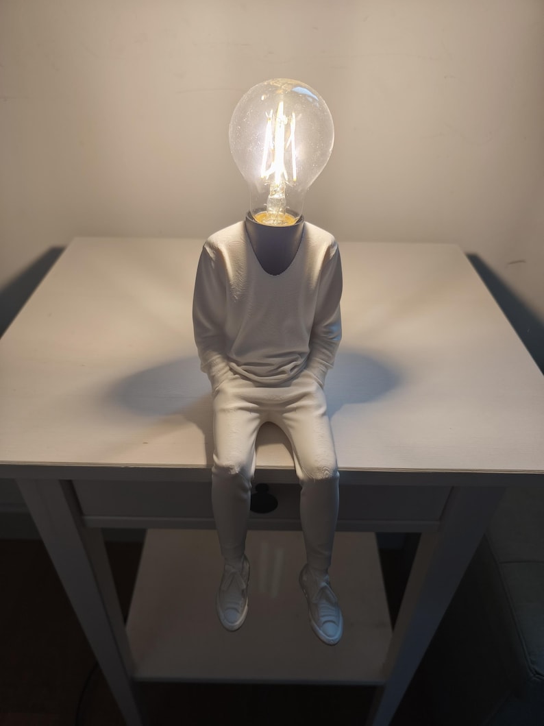 Thinker Lamp - Unique Light Bulb Head Figurine, Sitting Man Table Lamp ...