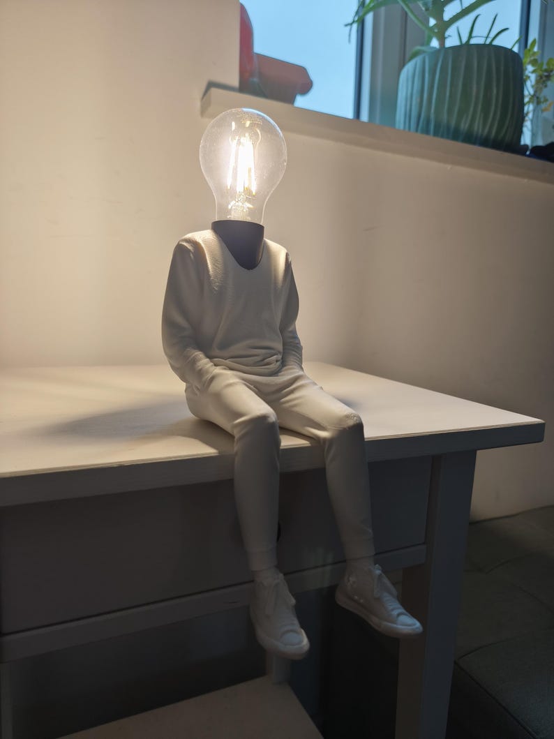Thinker Lamp - Unique Light Bulb Head Figurine, Sitting Man Table Lamp ...
