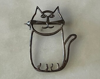 Sterling Cat Pin - Etsy