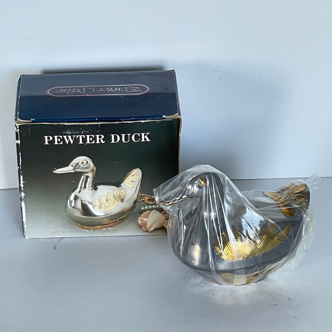 Duck Trinket Dish, Pewter Brass Duck Box, Trinket Duck Box, Bookshelf ...