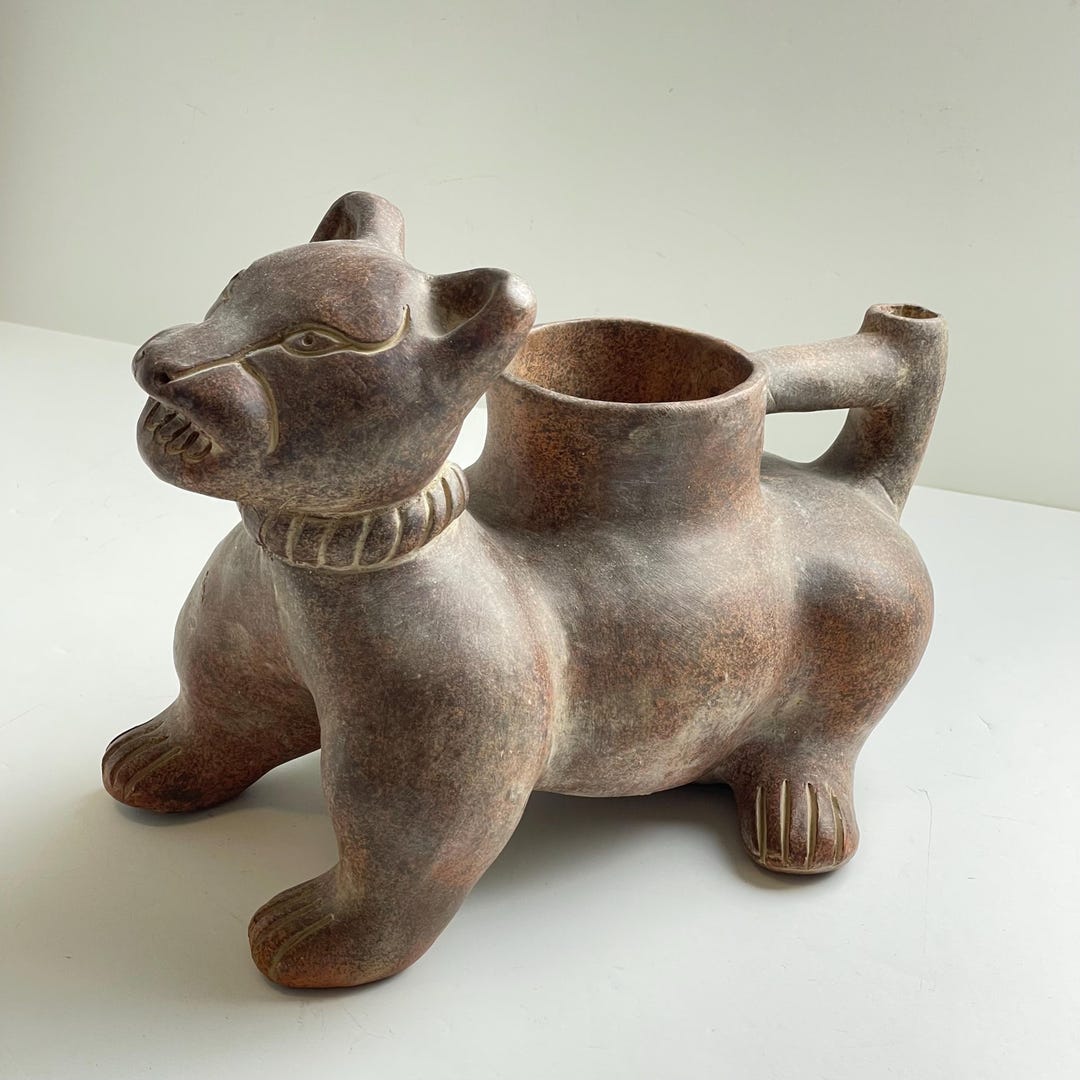 Pre-columbian Mayan Pottery Cat Statue – Aztec Style Candle Holder or ...