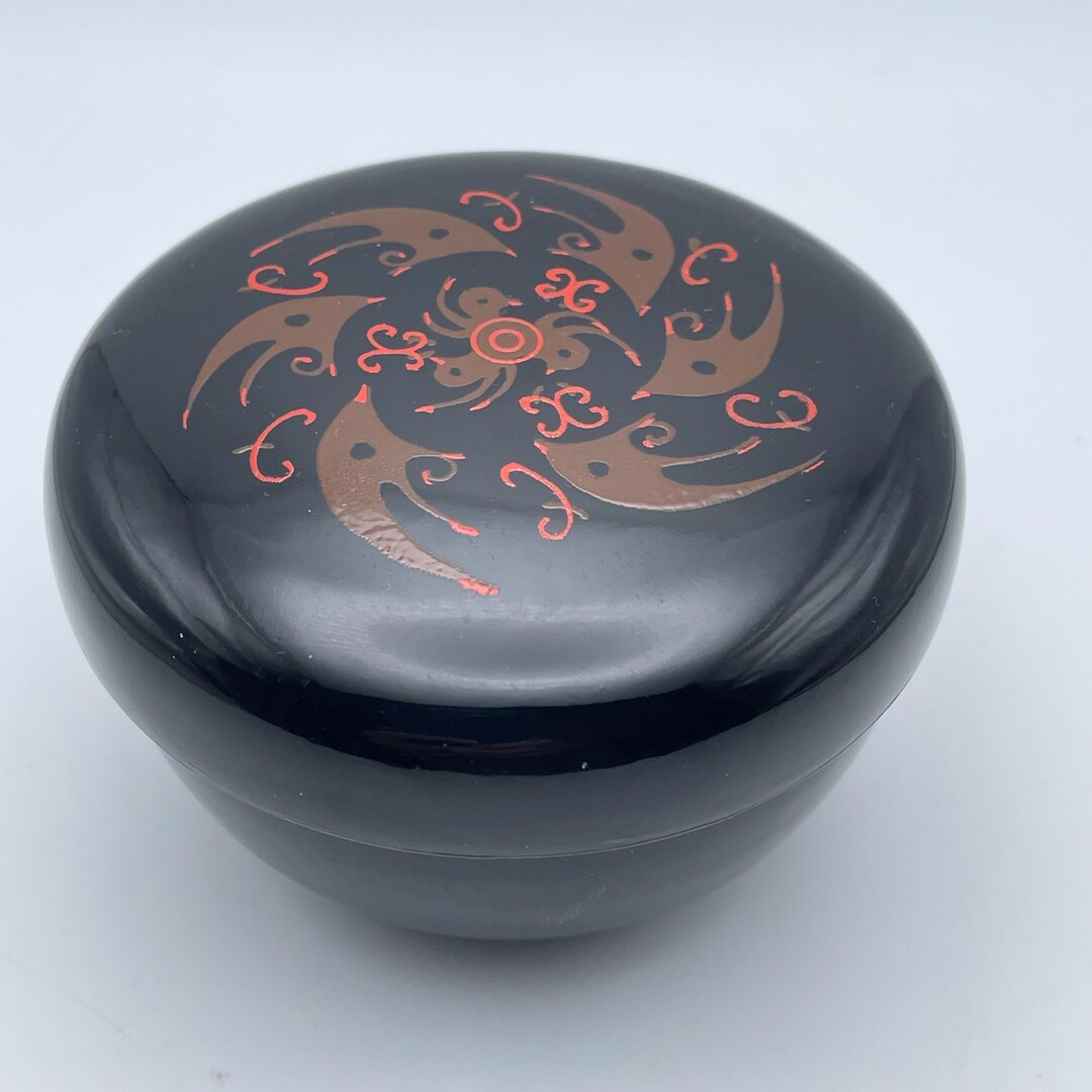 Russian Black Lacquer Jewelry Box, Round Hand Painted Folk Art Trinket ...