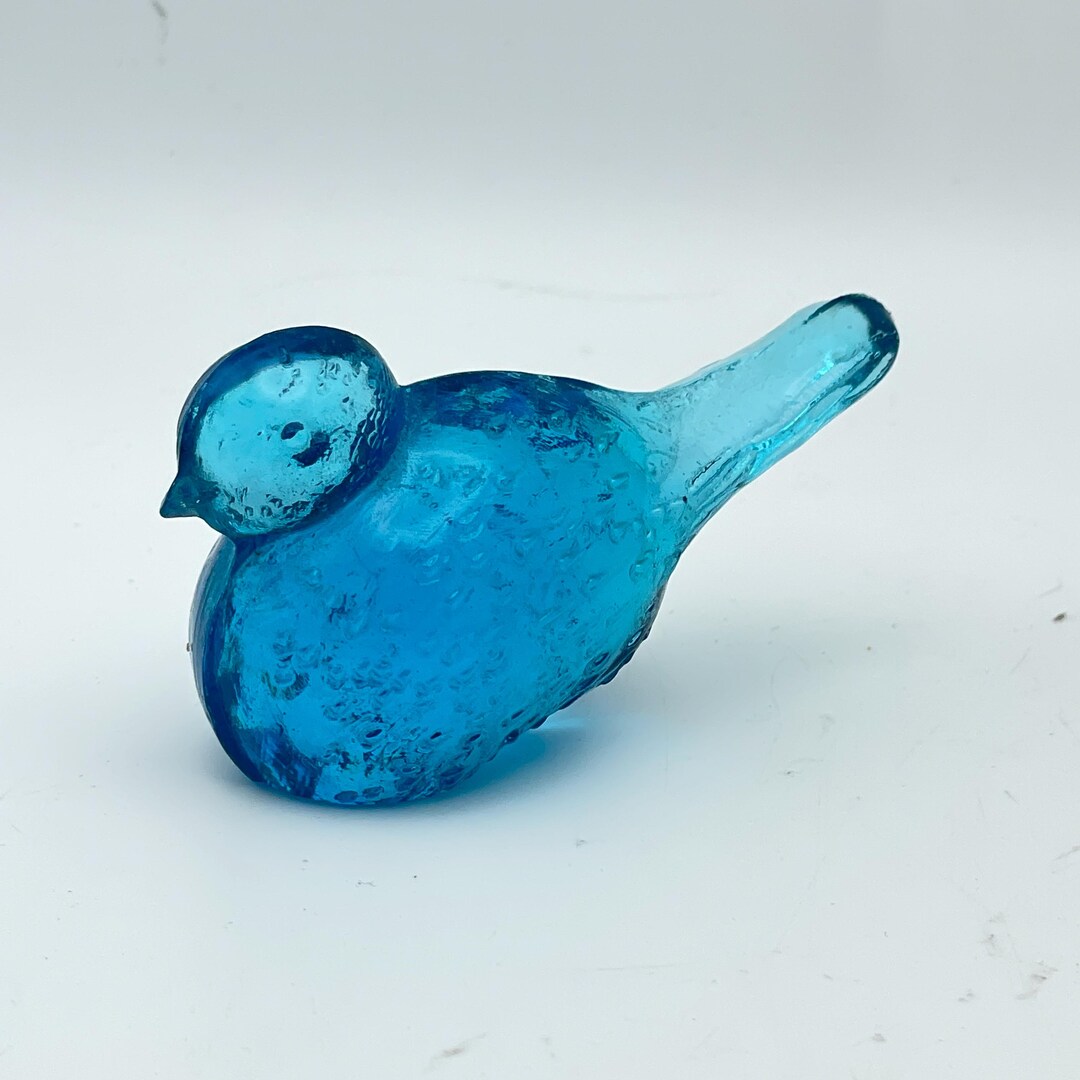Blue Bird of Happiness Figurine, 2 1/4" Small Molded Art Glass Bird ...