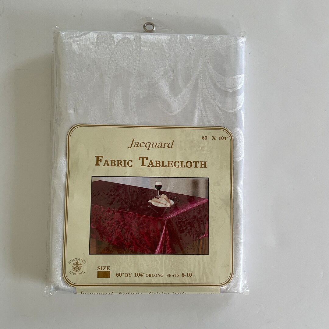 Linen White Tablecloth, Vintage Jacquard Polyester Tablecloth, Fabric ...