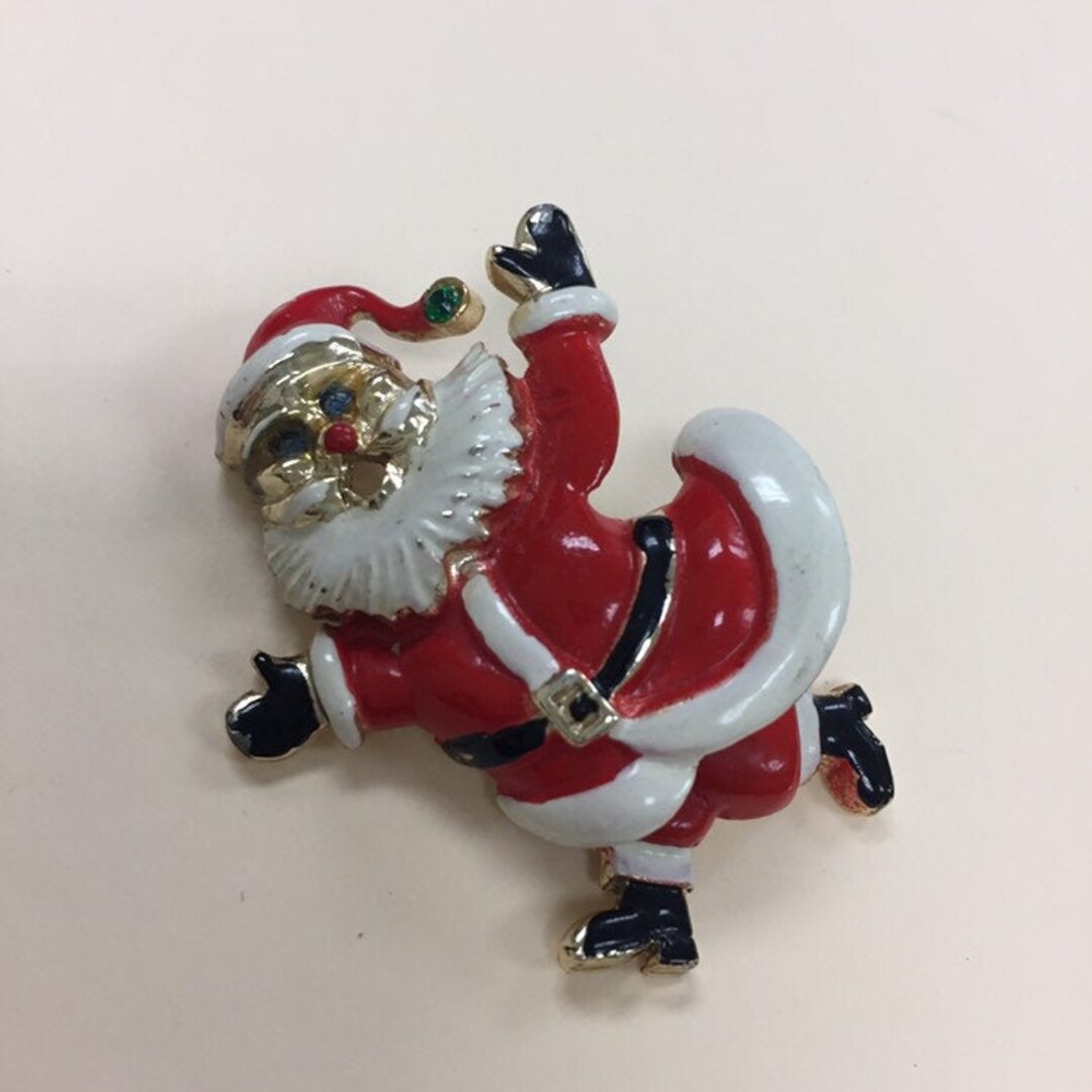 BJ Santa Brooch Colored Stone Articulating Leg, Santa Clause Dangle ...