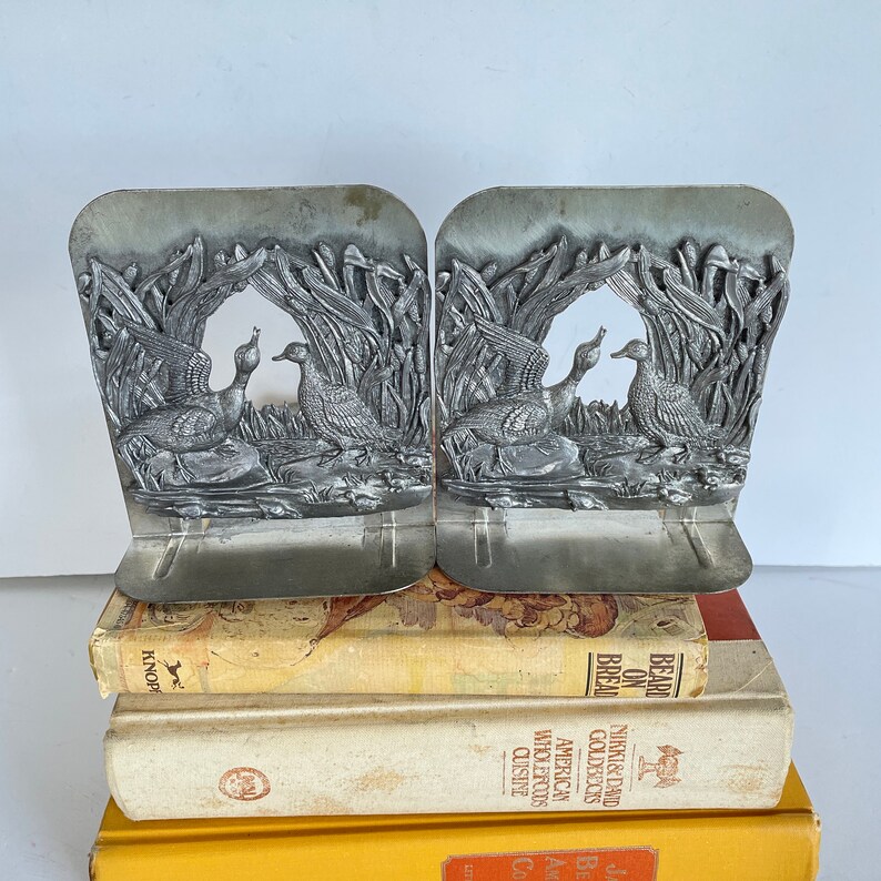 Metzke Pewter Duck Bookends 1980 Ducks in Cattail and Marsh - Etsy