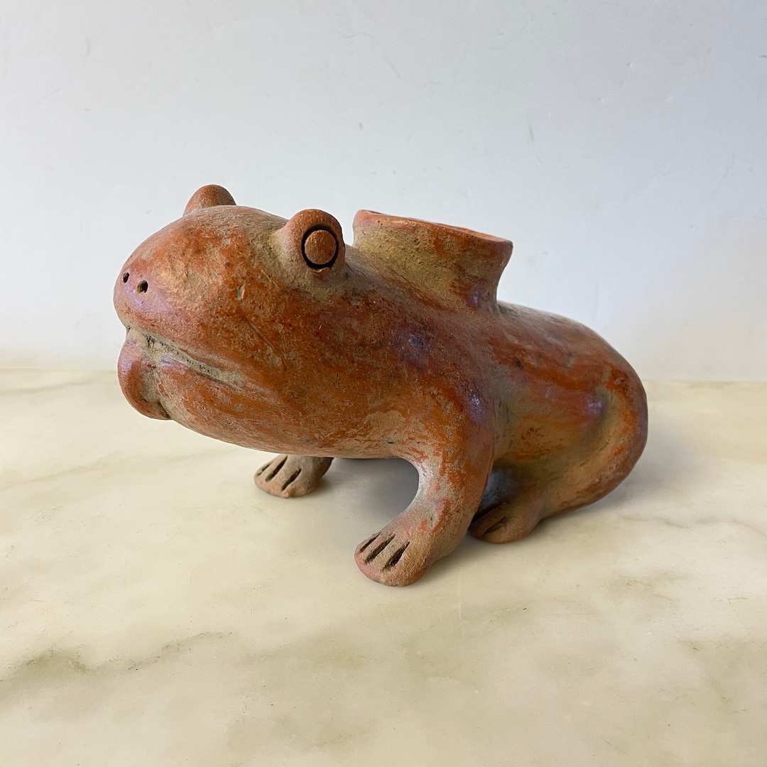 Pre-columbian Ceramic Frog Vase, Costa Rica Folk Art Pottery, Red Clay ...