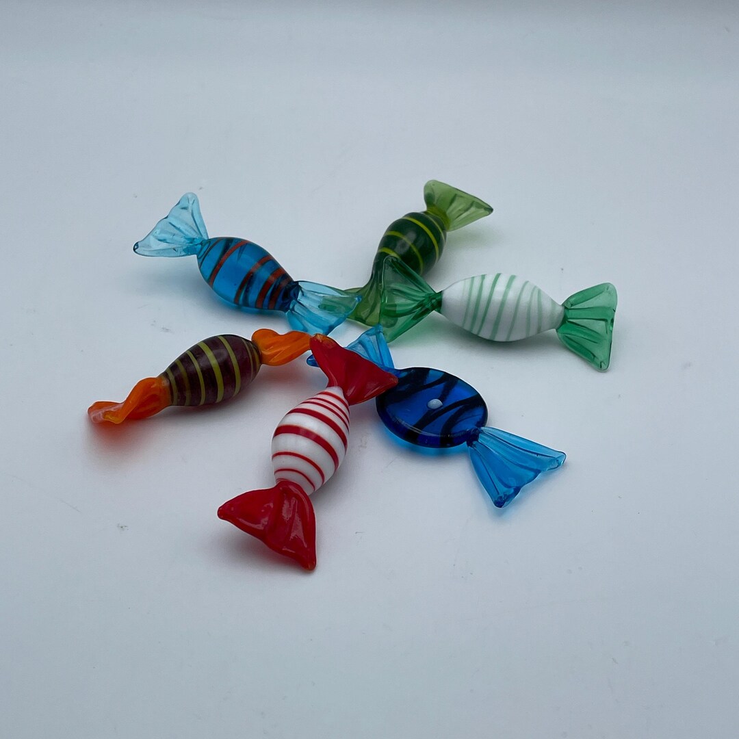6 Murano Glass Candy, Hand Blown Art Glass Candies, Colorful Glass ...