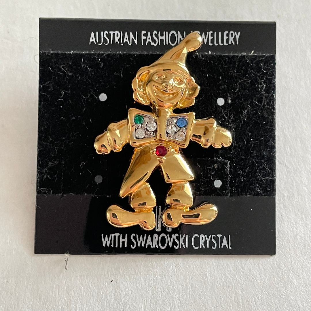 Clown Pin With Swarovski Crystals, Clown Brooch, Clown Tie Tack, Color ...