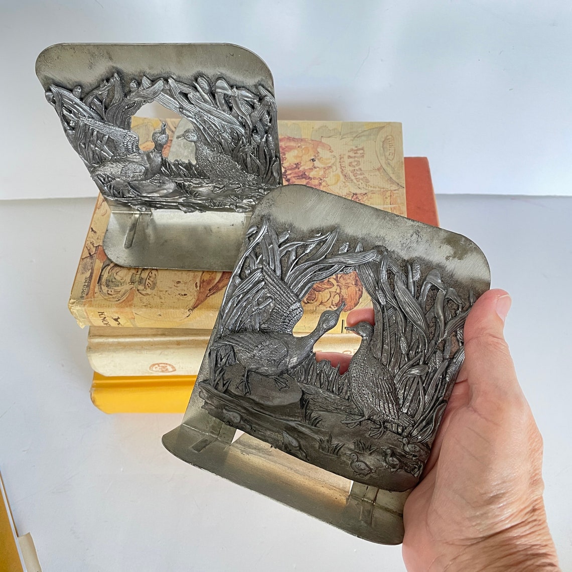 Metzke Pewter Duck Bookends 1980 Ducks in Cattail and Marsh - Etsy