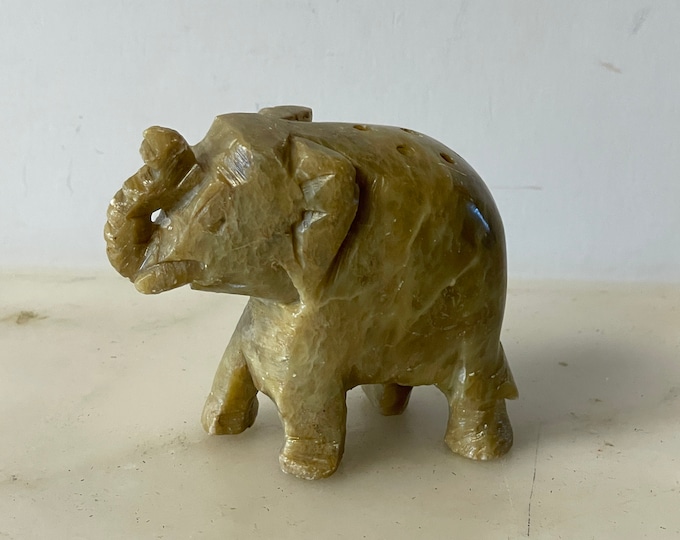 Alabaster Elephant Tooth Pick Holder, Trunk up Elephant Made of Stone ...