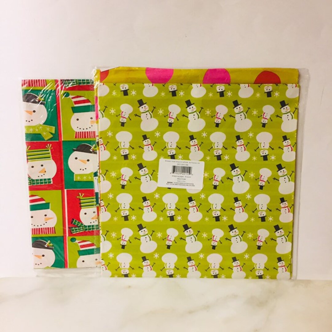 Snowman Christmas Wrapping Paper Lot Red Green Winter Gift - Etsy