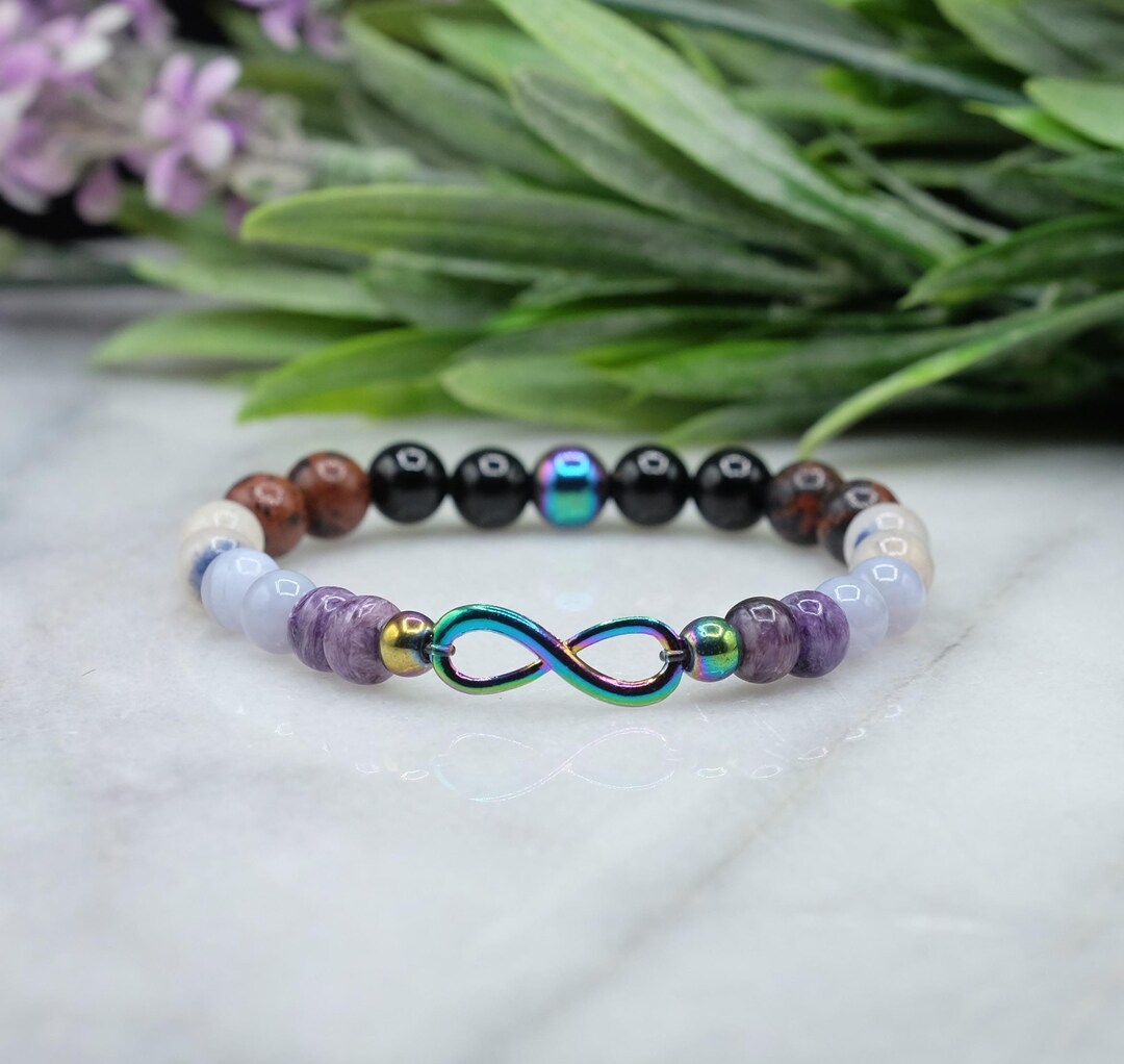 Autism Bracelet Blue Lace Agate Charoite Dumortierite Mahogany Obsidian ...