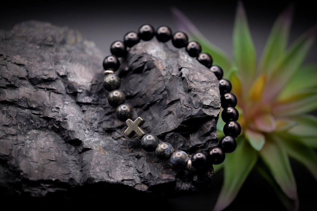 SHUNGITE + PYRITE Cross EMF Protection Powerful Duo 6mm or 8mm Custom ...