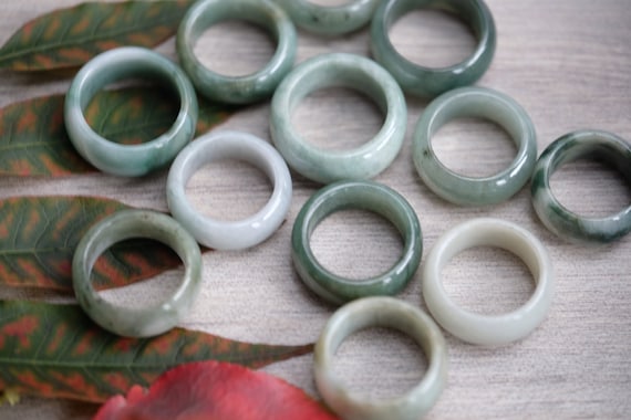 Type A Burmese Jadeite Jade Rings Thick Bands White L… - Gem