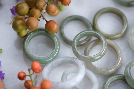 Type A Burmese Jadeite Jade Rings Thick Bands White L… - Gem