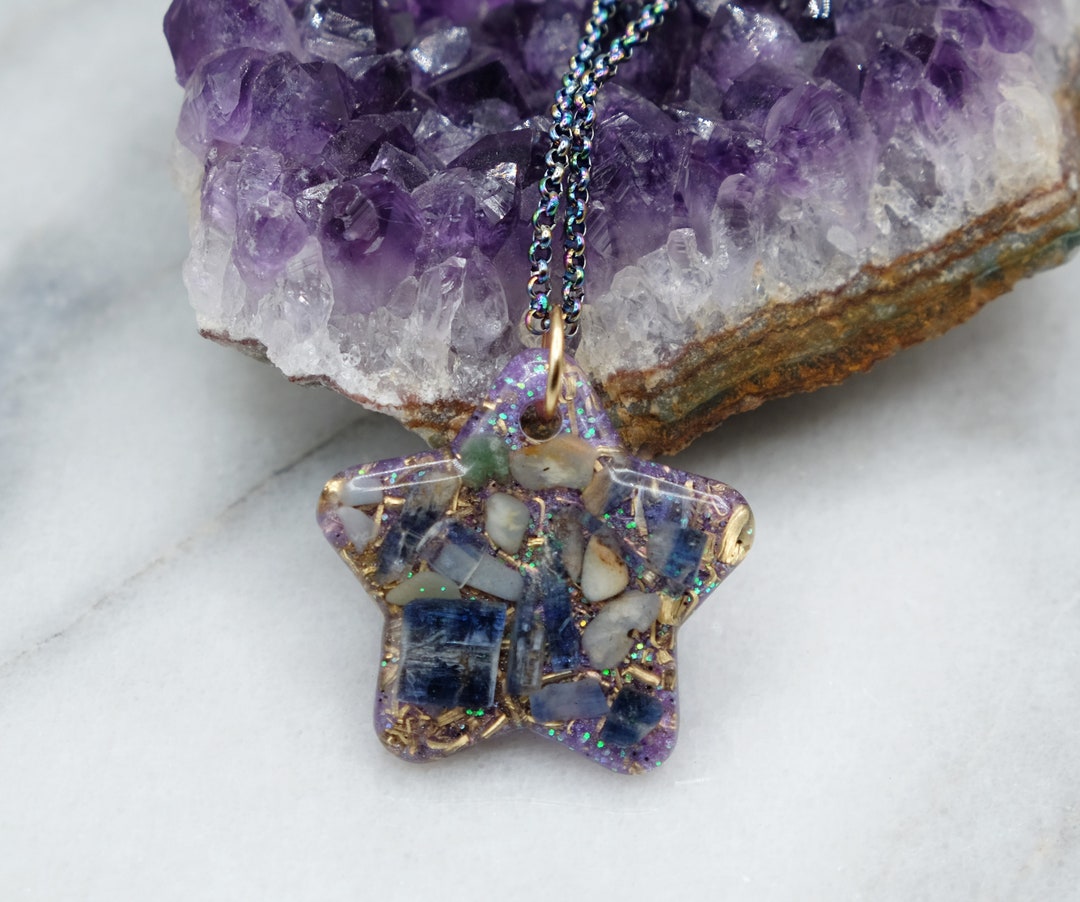 Kyanite, Amazonite, Brass Purple Iridescent Orgonite Star 1.5 ...