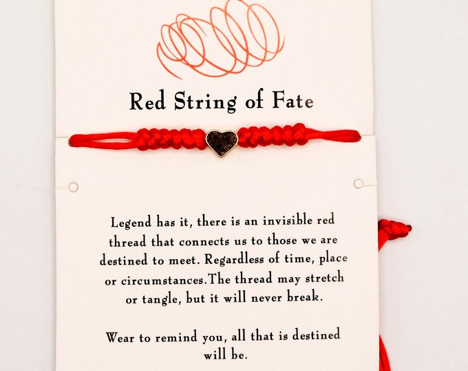 Adjustable Knotted Red String With Gold Heart Bracelet, Kabbalah ...