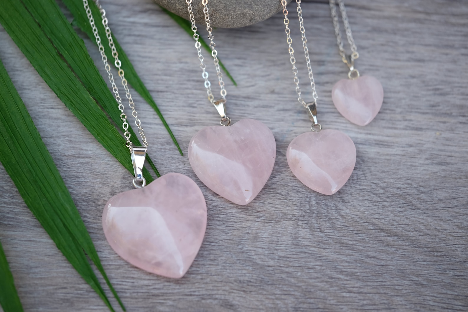 LOVE Rose Quartz Heart Pendant Multiple Sizes 18 Inch Silver | Etsy