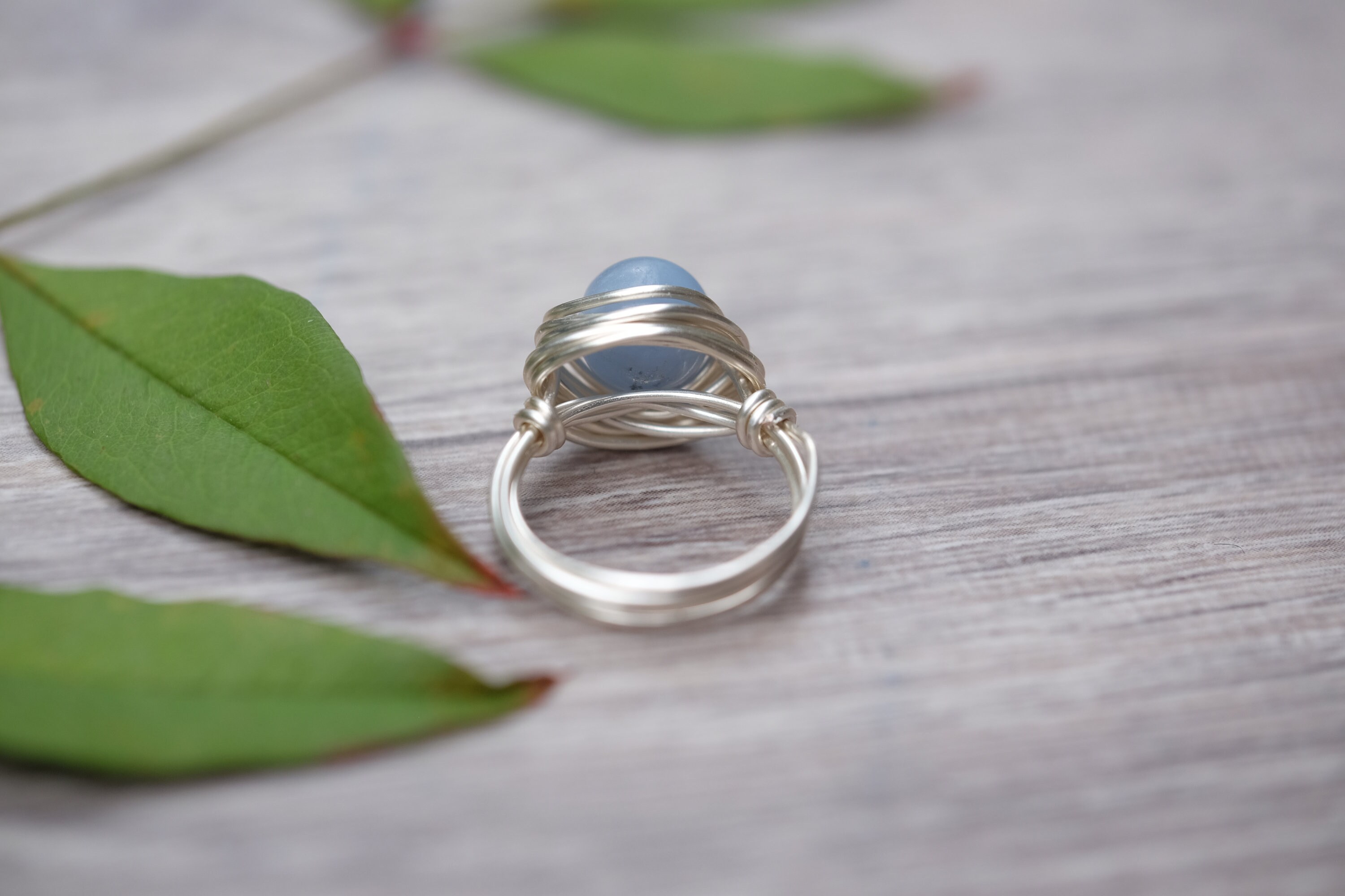 Angelite Round Gemstone Wire-wrapped Silver Ring 8mm Bead - Etsy