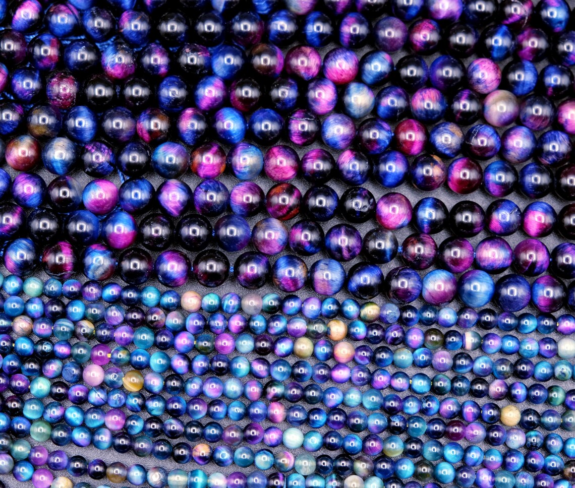 Blue Purple Magenta Galaxy Golden Tigers Eye Bracelet Tigers - Etsy