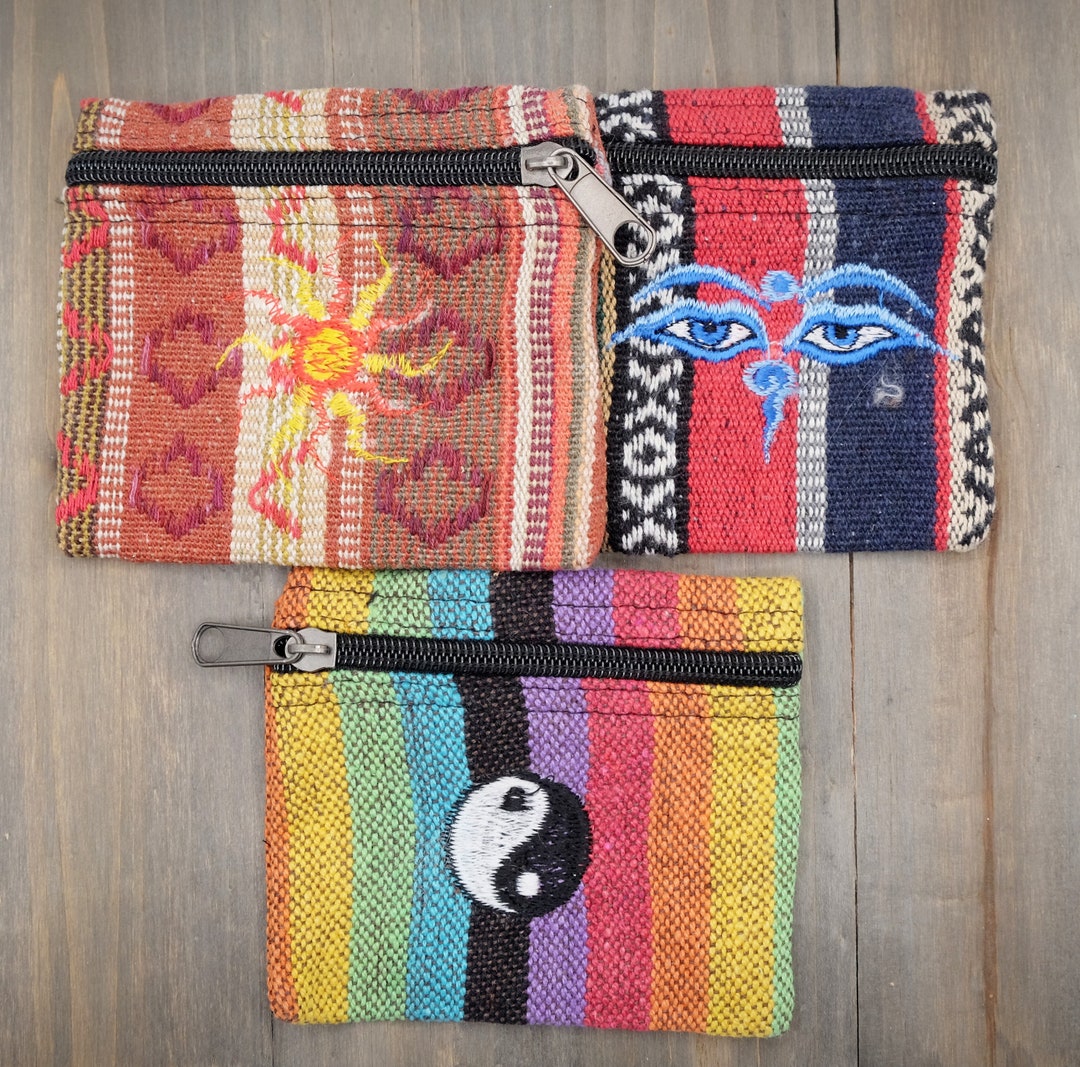 Boho Hippie Pocket Wallet 100% Cotton Lined Purse Zipper Pocket 5'' X 4 ...