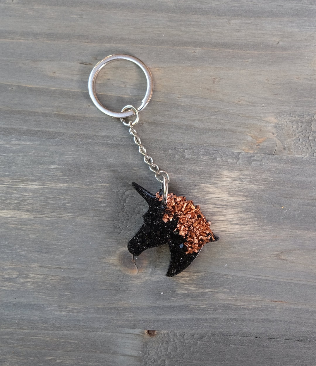 Elite Noble Shungite Orgonite Resin Copper Flat Unicorn Keychain Black ...