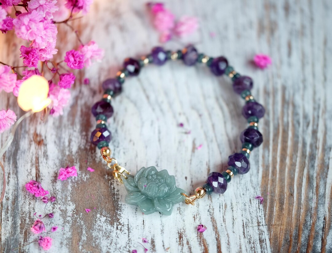 Water Blue Lotus Jadeite Jade 7.25'', Faceted Amethyst High-quality 3mm ...