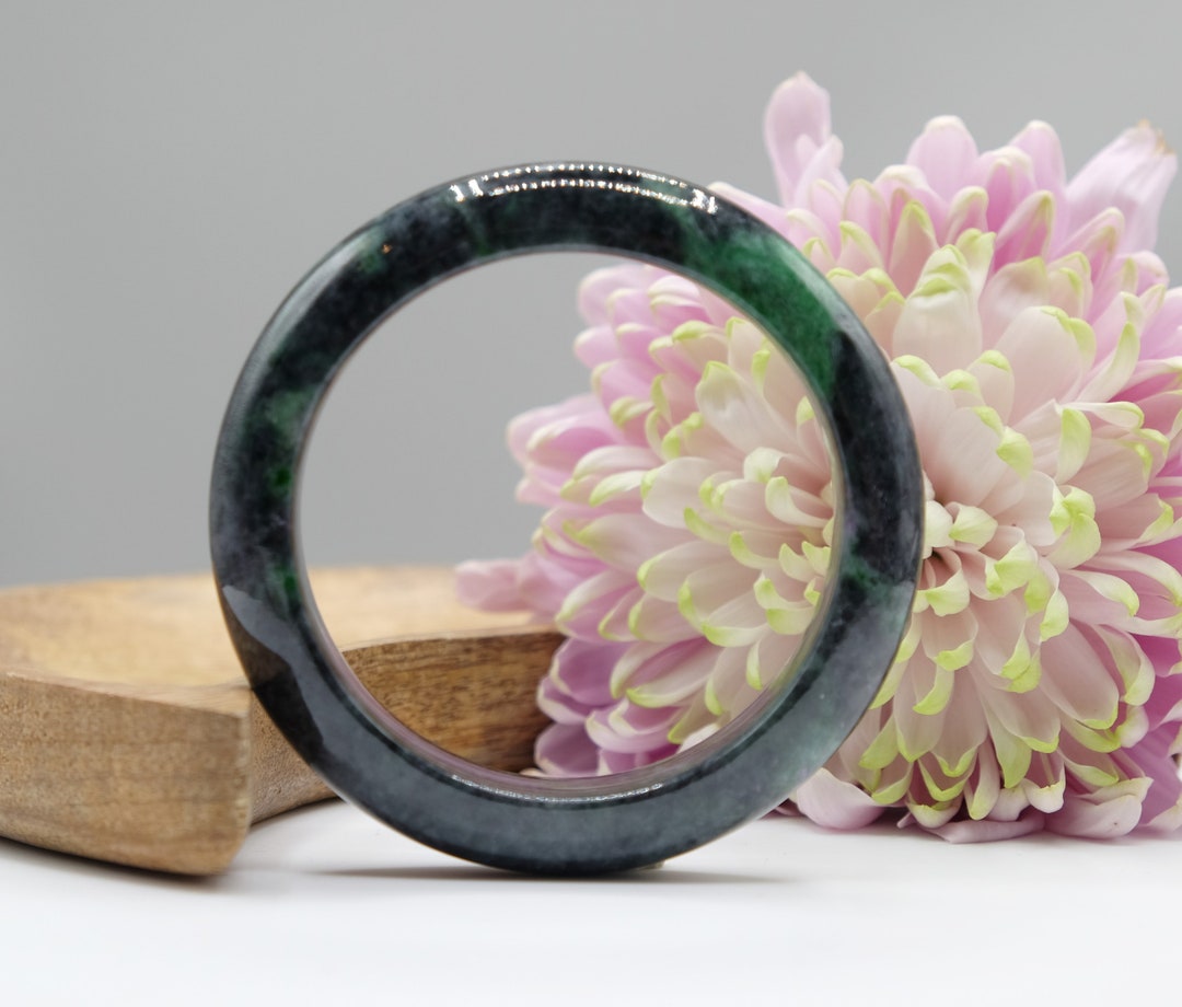 59mm Black Jadeite Bangle With Green {burmese} 10mm Thick SKU88864 - Etsy