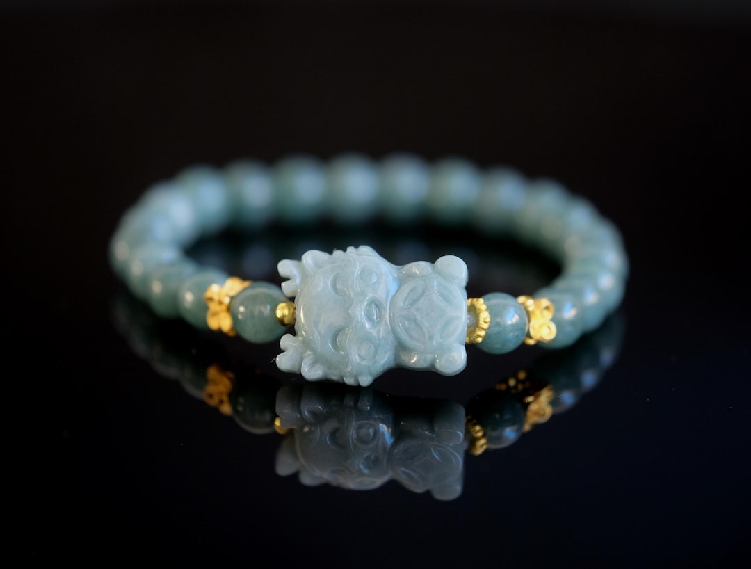 Baby Pixiu Guatemala Jadeite Blue Water Jade Stretch Bracelet - Etsy