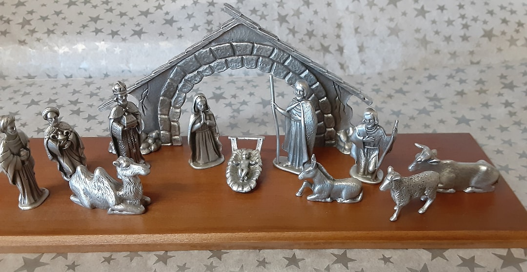 Nativity Set Miniature Scene Pewter 3D 12 Piece Movable - Etsy