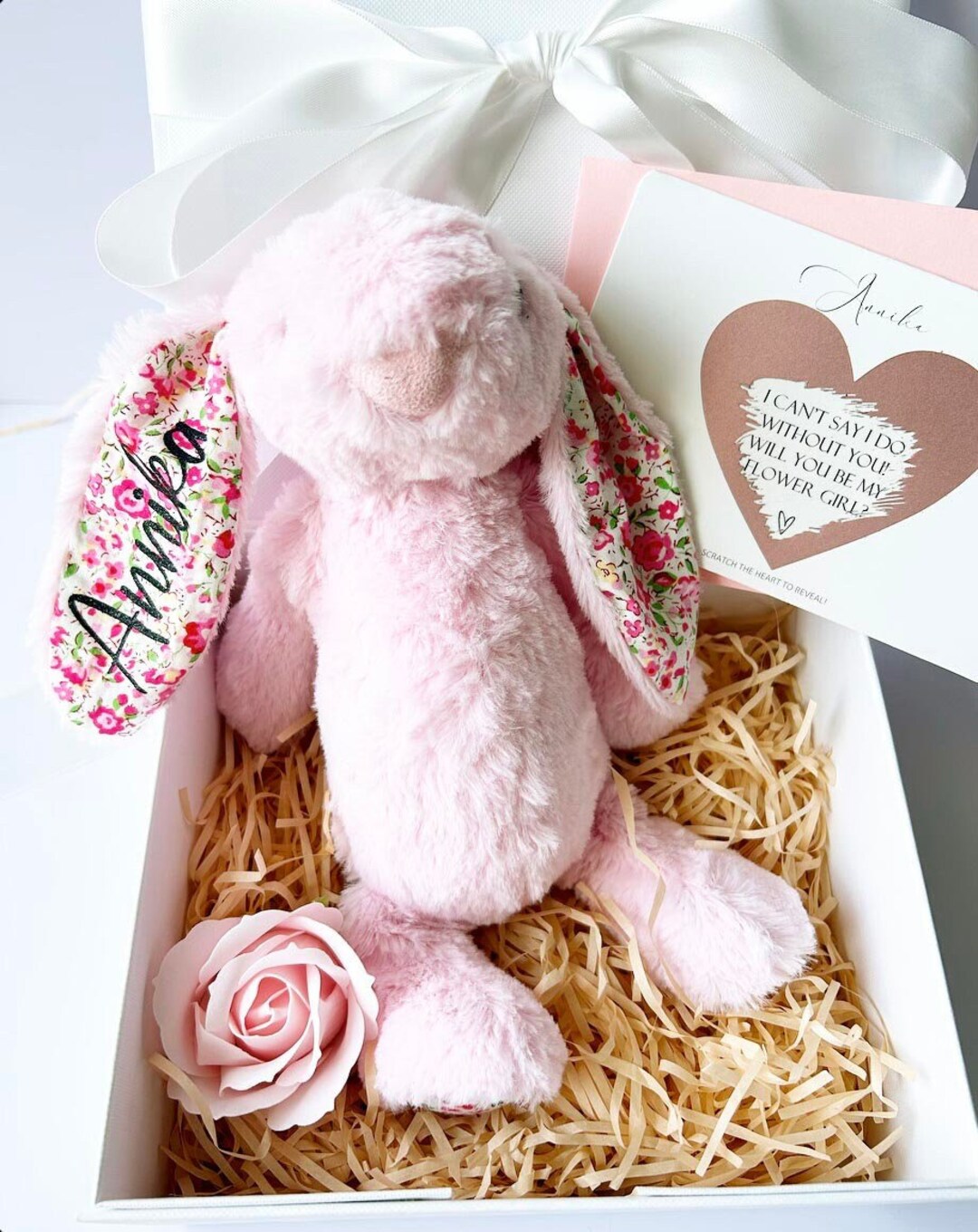 PERSONALISED Flower Girl Proposal Box Rabbit Bunny Plush Soft Toy ...