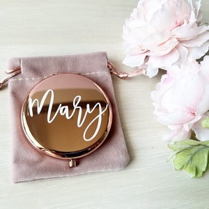Personalised Rose Gold, Silver Compact Mirror, Bridesmaid Gifts, Purse Mirror, Custom Mirror ...