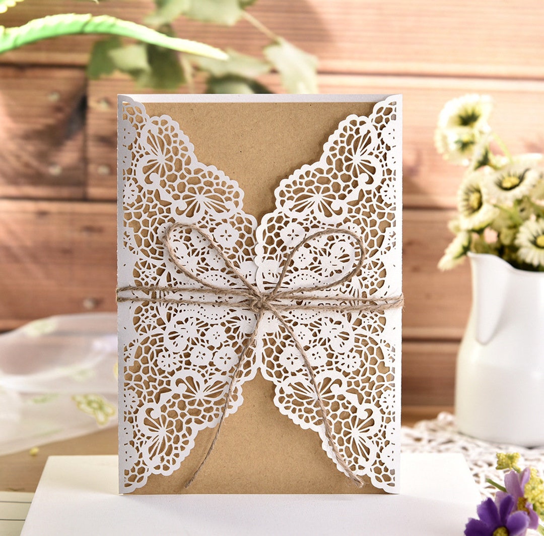 10 X Wedding Invitation DIY Folded Lace Wrap, Invitation Lace Cover ...