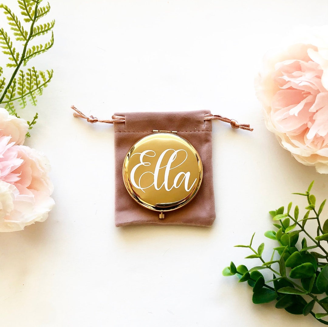 Personalized Gold Compact Mirror, Bridesmaid Gift, Purse Mirror, Custom ...