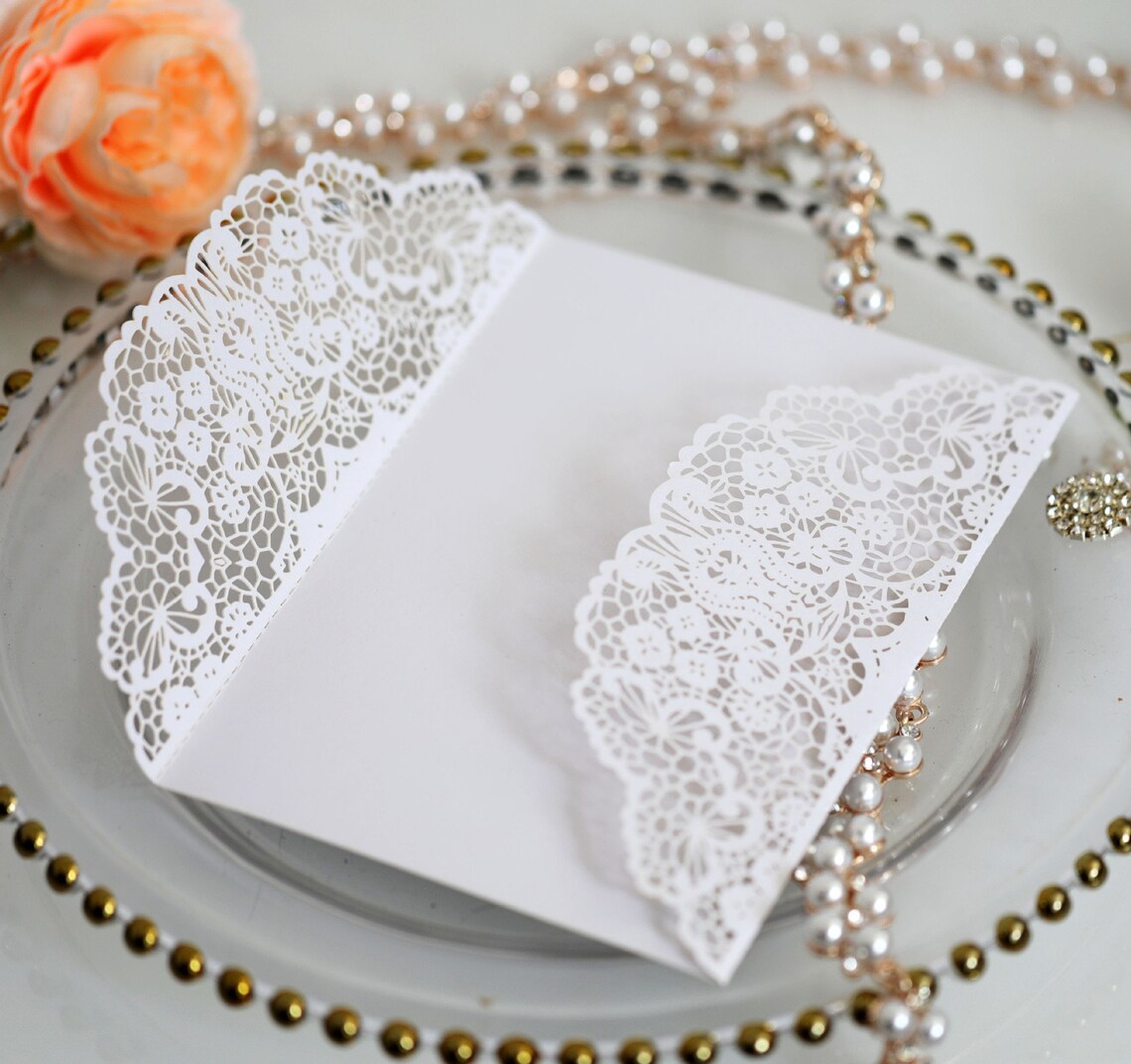 10 X Wedding Invitation DIY Folded Lace Wrap, Invitation Lace Cover ...