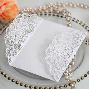 10 X Wedding Invitation DIY Folded Lace Wrap, Invitation Lace Cover ...