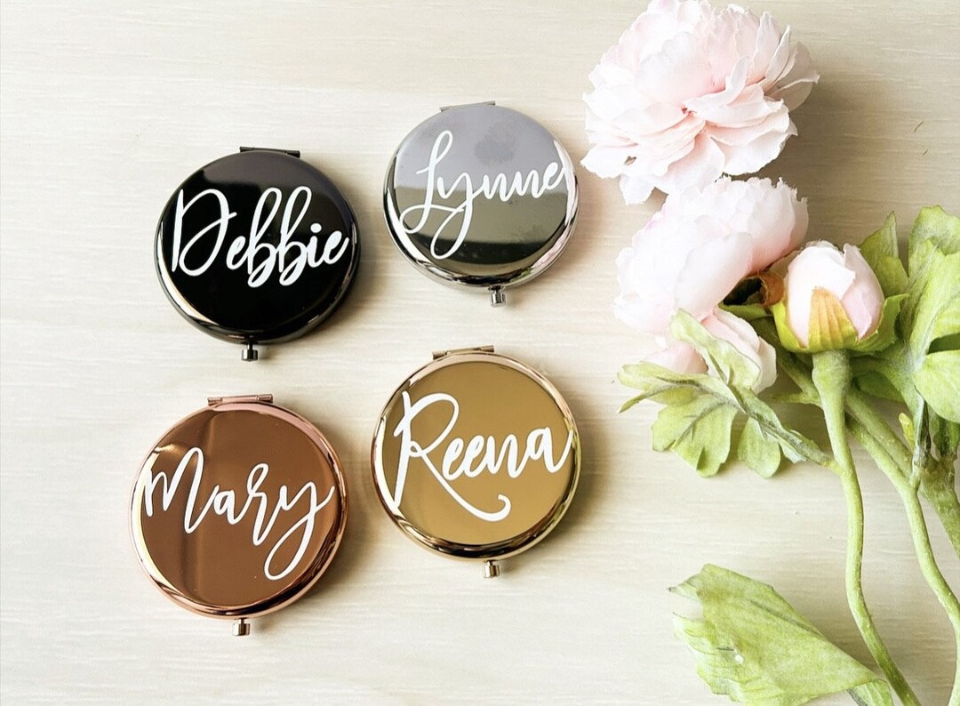 Personalised Rose Gold, Silver Compact Mirror, Bridesmaid Gifts, Purse ...