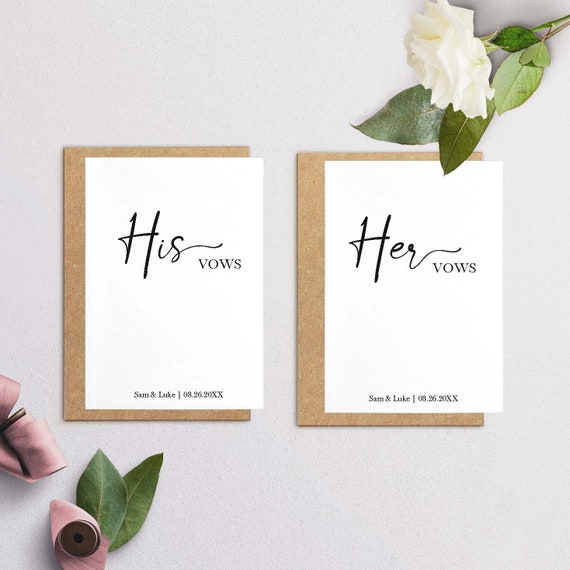 Personalised His Vows and Her Vows Wedding Cards Set of Two | Etsy ...