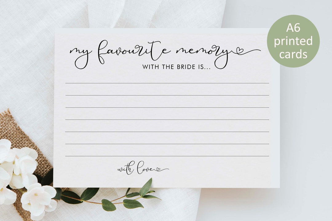 My Favourite Memory With the Bride Cards | Bridal Shower Game | Bridal ...